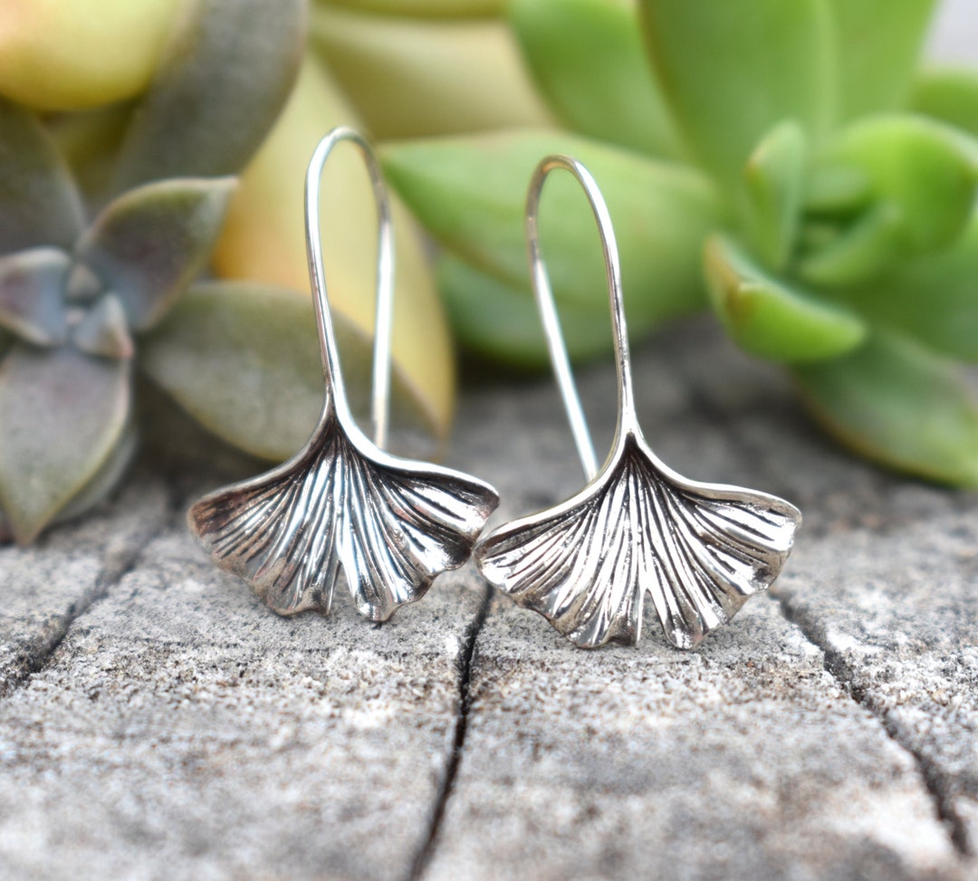 Gingko Earrings, Ginkgo Biloba, Sterling Silver Ginkgo, Ginkgo Jewelry ...