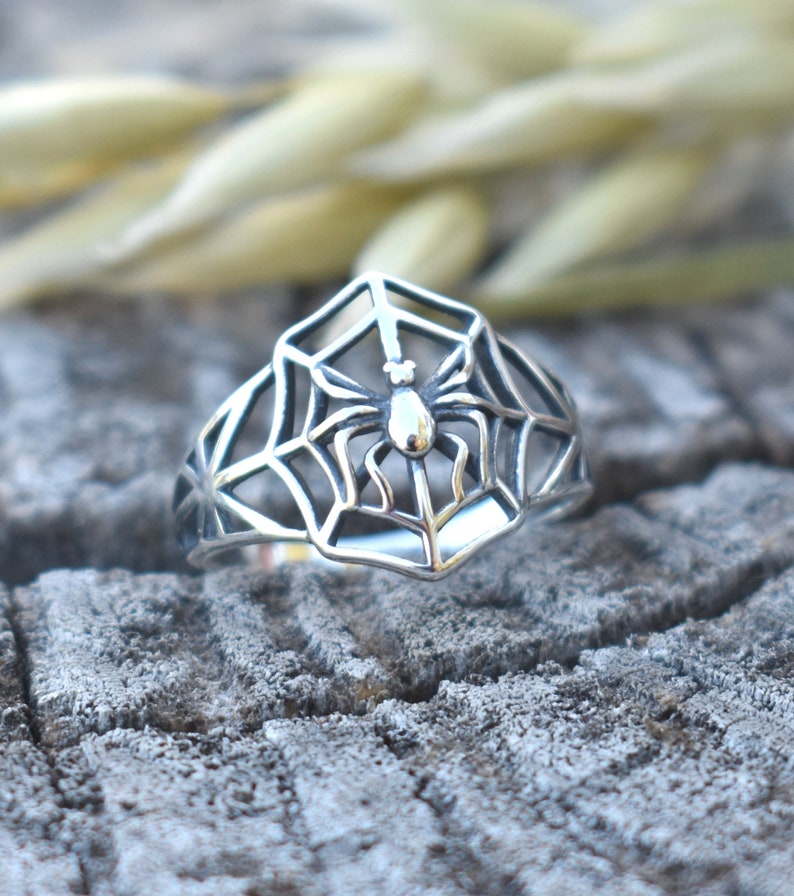 Spider in Web Ring, Sterling Silver Web, Spiderweb Ring, Gothic, Wiccan ...