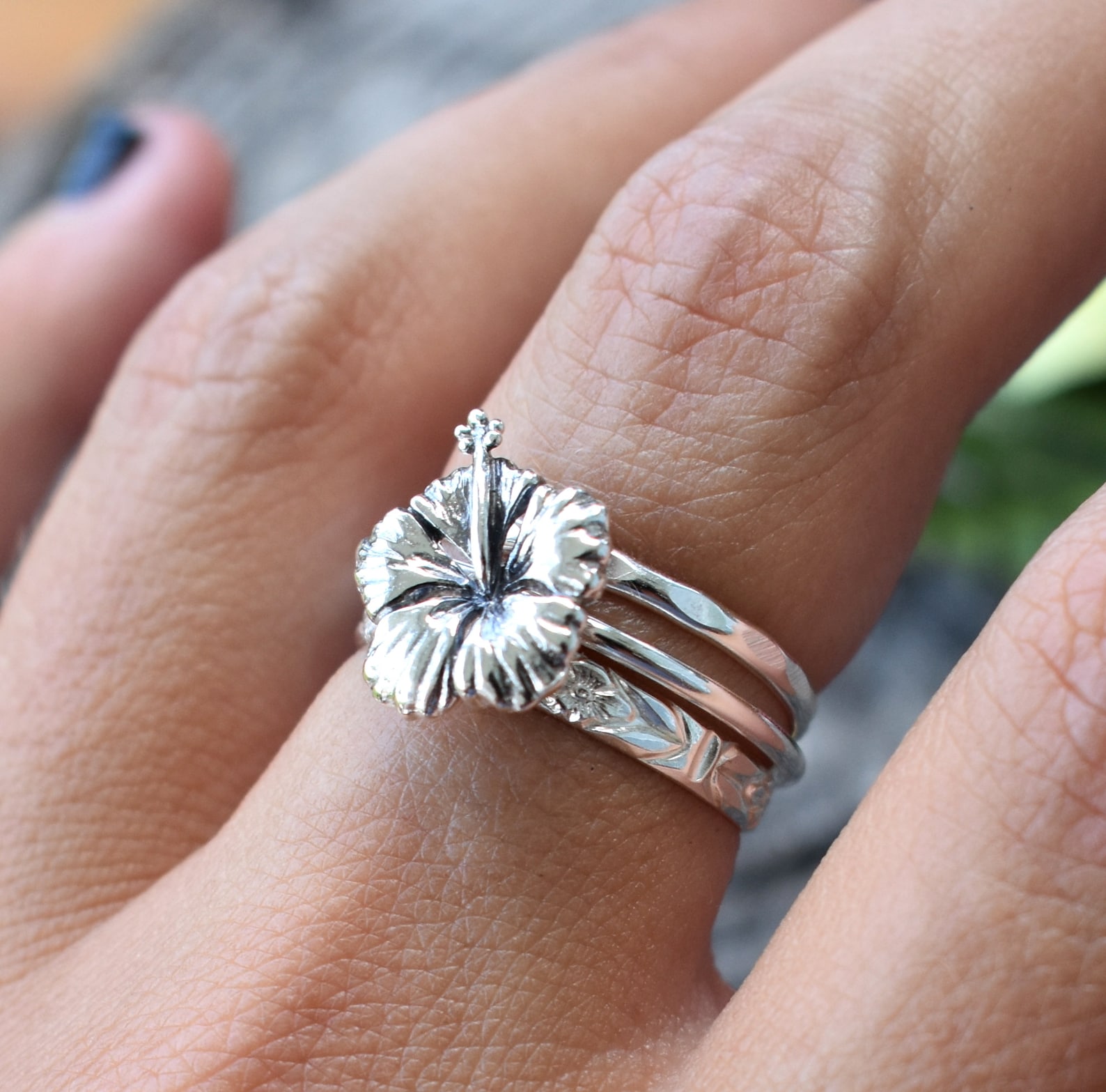 Hibiscus Ring, Hawaiian Hibiscus Ring, Silver Flower Ring, Flower Rings ...