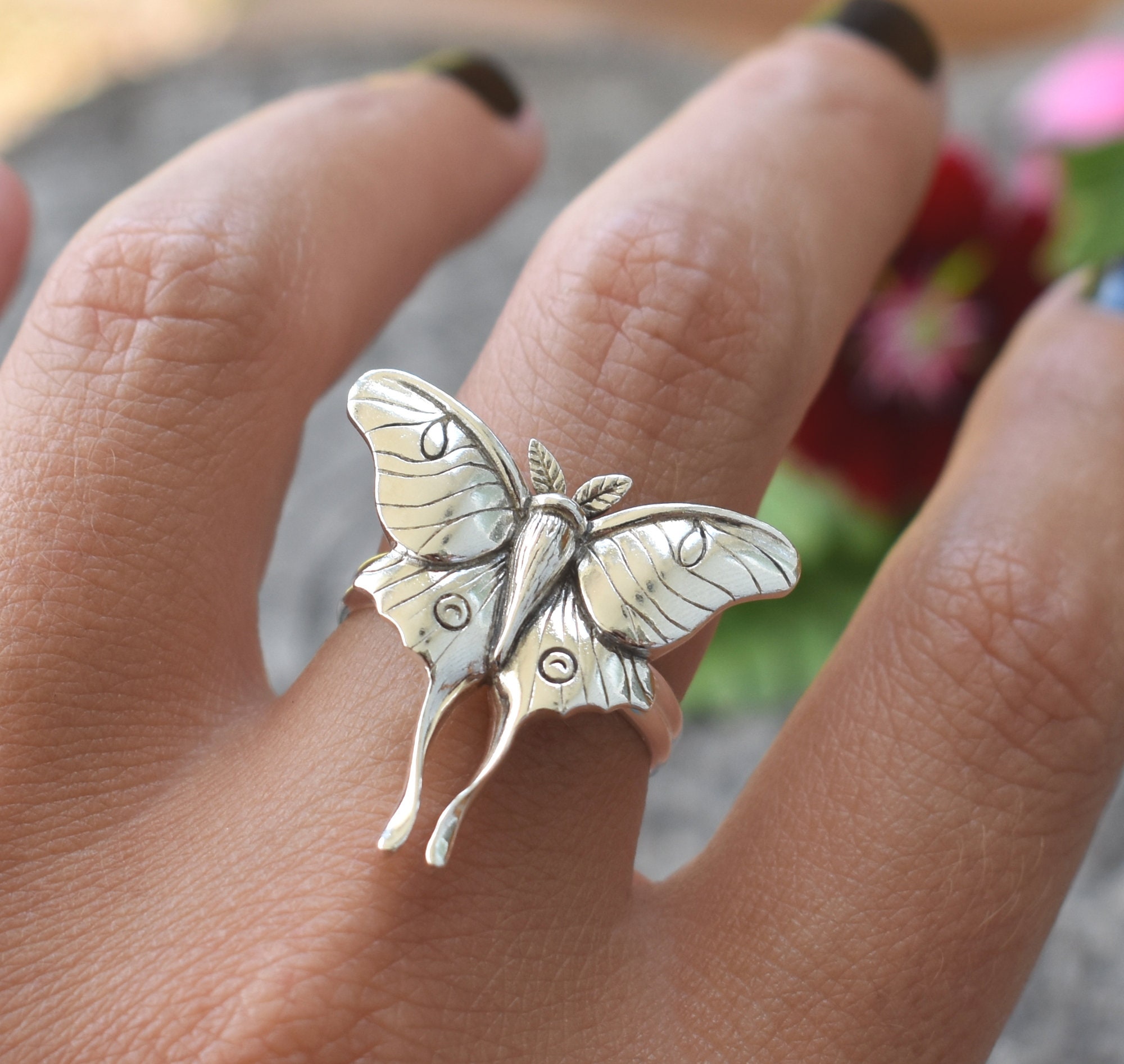 Luna moth ring moth ring sterling silver ring silver moth | Etsy