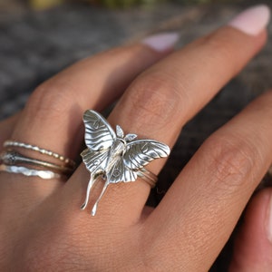 Luna Moth Ring, Moth Ring, Sterling Silver Ring, Silver Moth Ring, Luna ...
