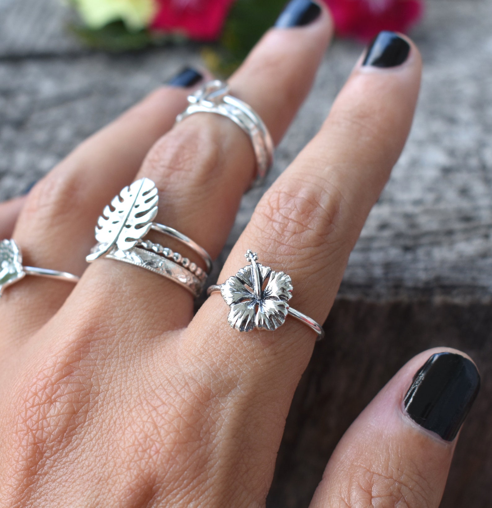 Hibiscus ring Hawaiian Hibiscus Ring Silver flower ring | Etsy