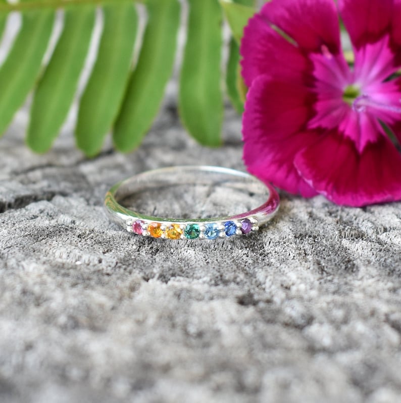 Rainbow Ring Rainbow Stacking Ring Rainbow Chakra Ring - Etsy