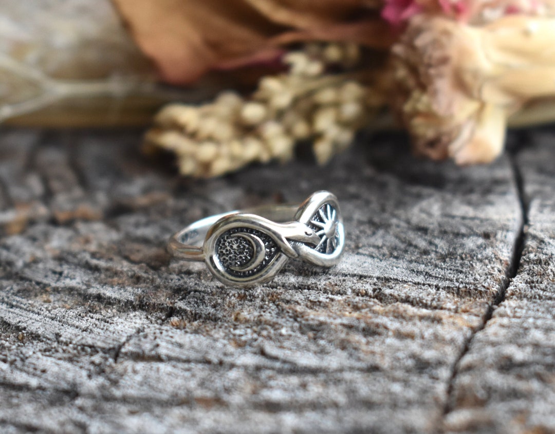 Sun and Moon Ring, Infinity Snake Ring, Ouroboros Ring, Sterling Snake ...