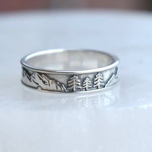 Mountain Range Ring, Forest Tree Ring, Sterling Silver Mountain and ...