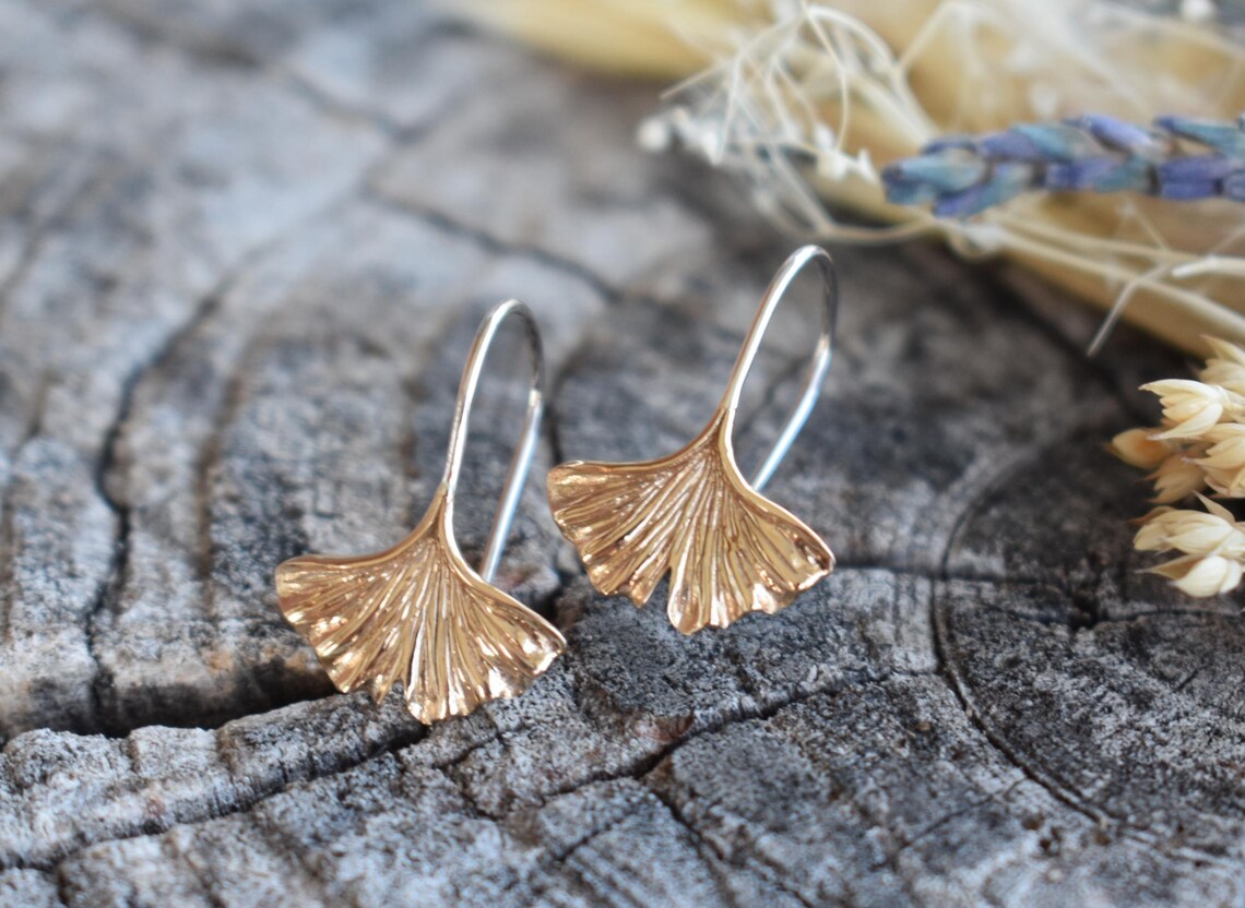Gingko Earrings, Gold Ginkgo Biloba, Gold Sterling Silver Ginkgo ...
