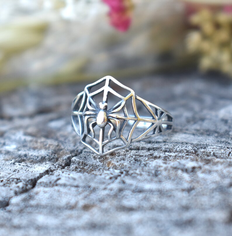 Spider in Web Ring, Sterling Silver Web, Spiderweb Ring, Gothic, Wiccan ...