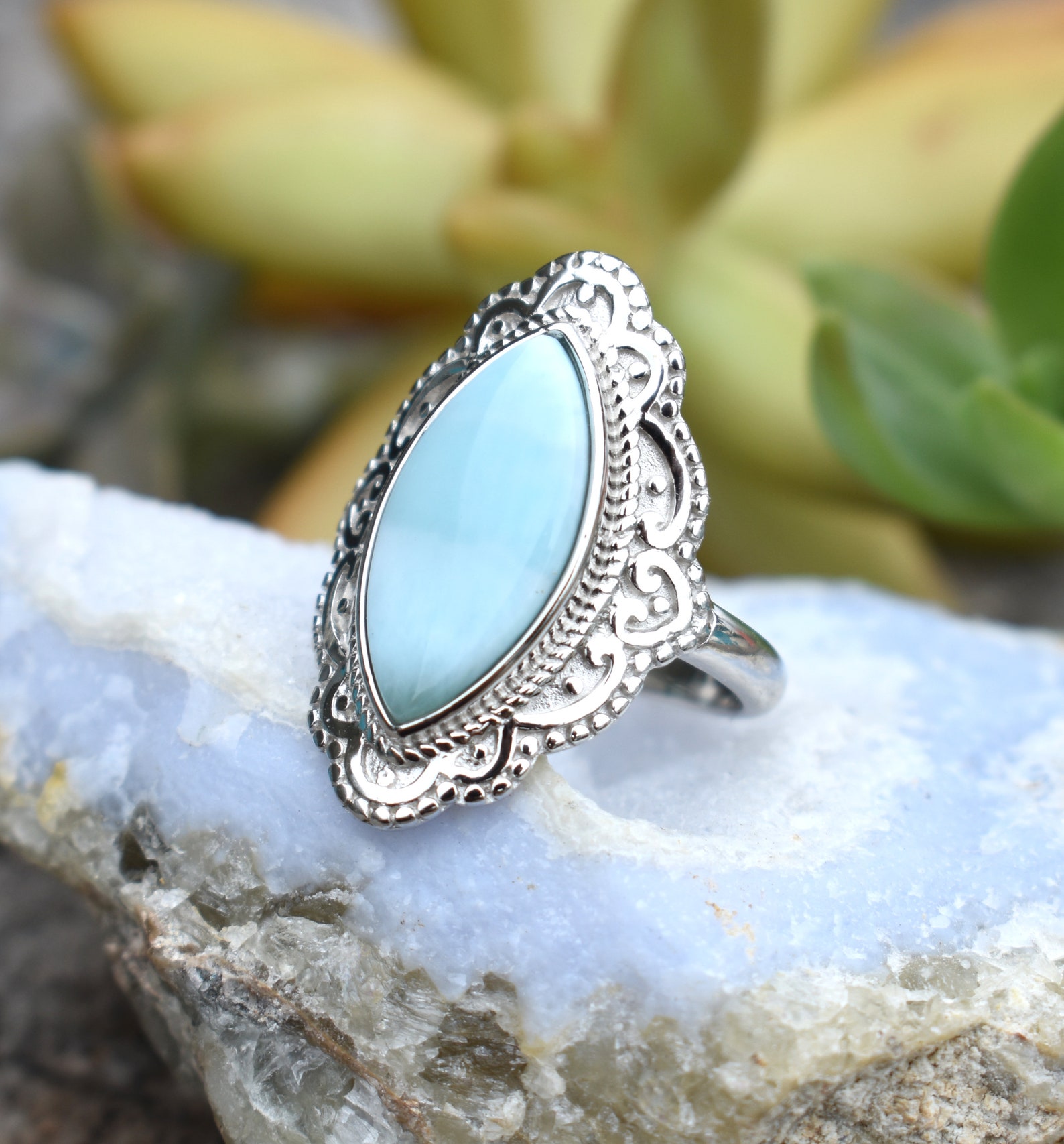 Larimar Rings Silver Larimar Rings Silver Stacking Rings - Etsy