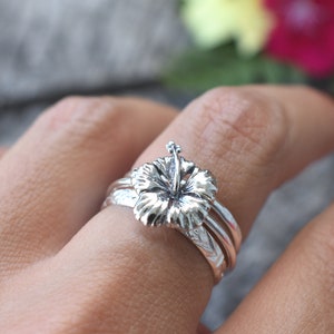 Hibiscus Ring, Hawaiian Hibiscus Ring, Silver Flower Ring, Flower Rings ...