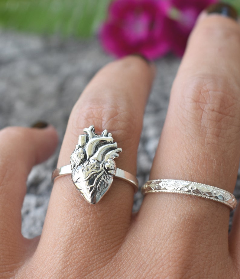Anatomical Heart Ring Sterling Silver Heart Realistic Heart - Etsy