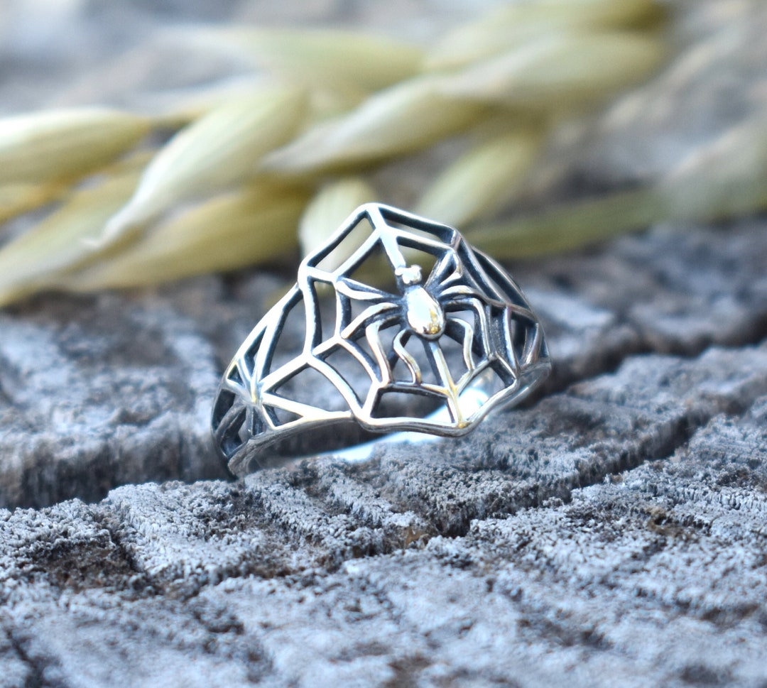 Spider in Web Ring, Sterling Silver Web, Spiderweb Ring, Gothic, Wiccan ...