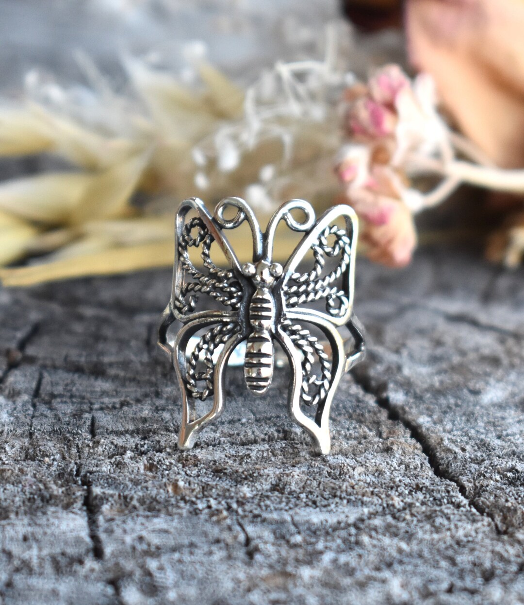 Butterfly Ring, Forest Ring, Silver Butterfly Ring, Silver Rings, Stack ...