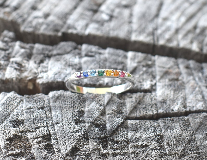 Rainbow Ring Rainbow Stacking Ring Rainbow Chakra Ring - Etsy