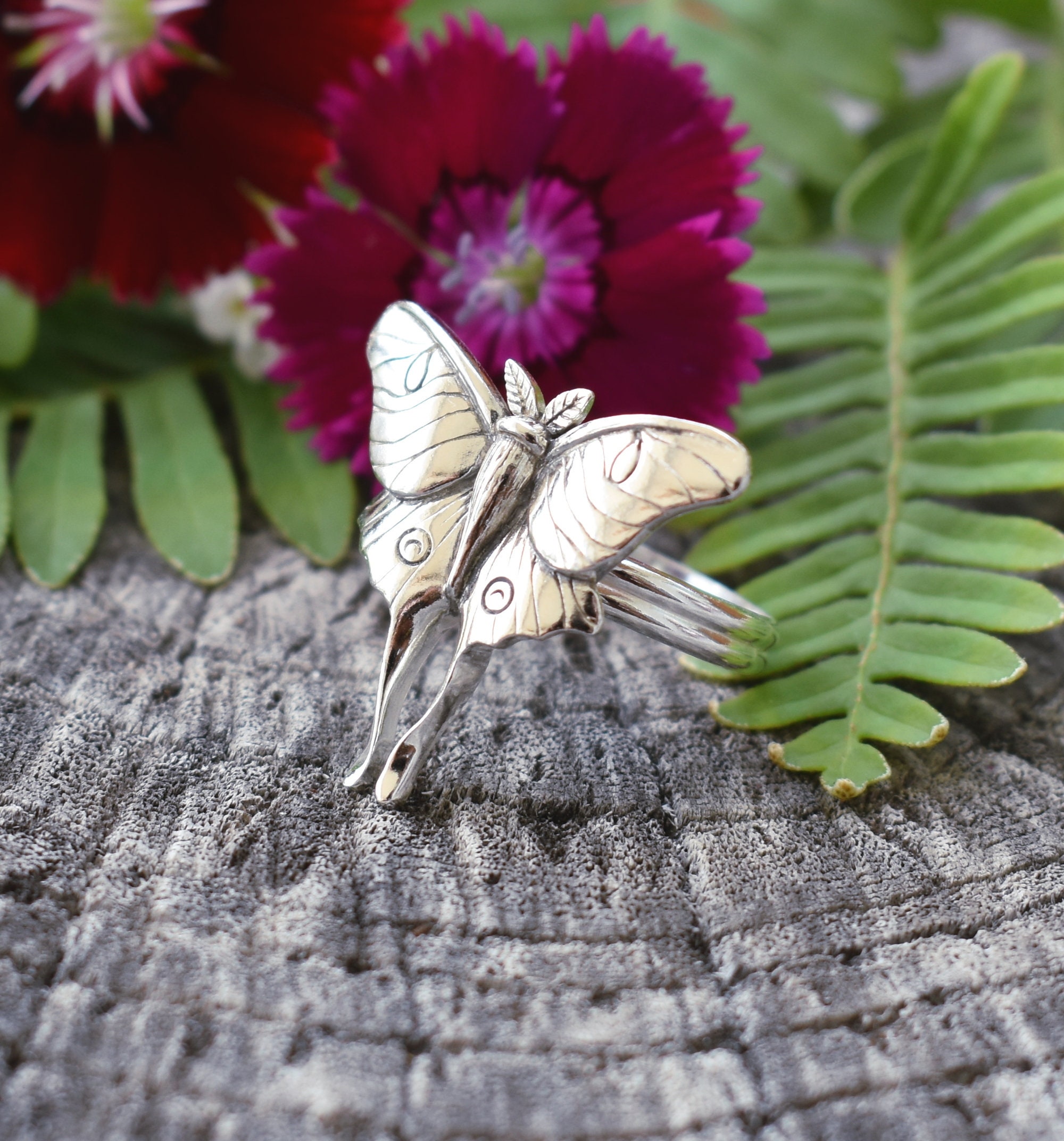 Luna Moth Ring Moth Ring Sterling Silver Ring Silver Moth | Etsy UK