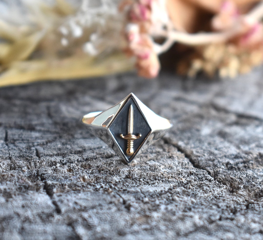 Sword Signet Ring, Dagger Ring, Sterling Silver Signet, Shield Ring ...