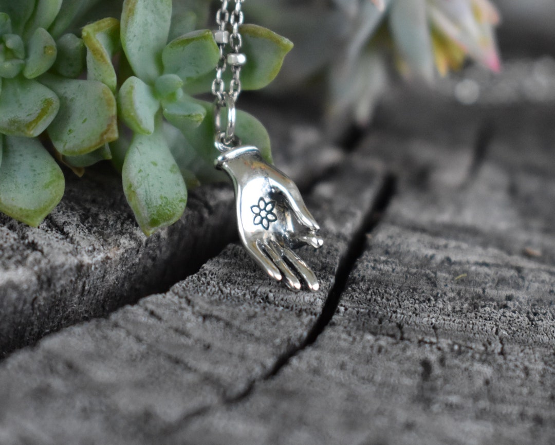 Mudra Necklace, Sterling Silver Mudra, Zen Necklace, Yoga Pendant, Meditation, Hindu, Buddhist ...