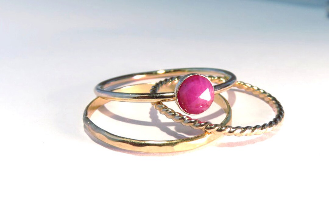 Ruby Ring, Gold Ruby Rings, Ruby Stacking Set, Stacking Rings, July Birthstone Rings, July ...