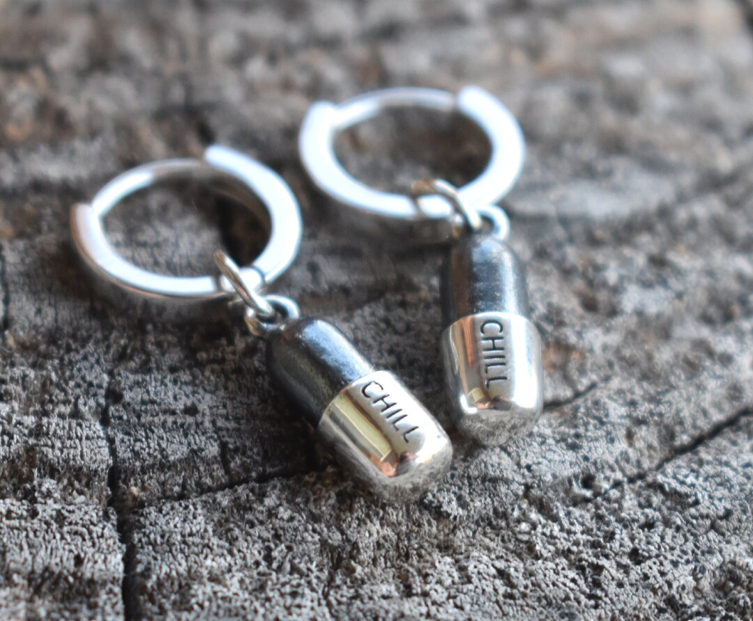 Chill Pill Earrings, Chill Pill Hoop, Chill Huggie Hoops, Pill Huggies ...