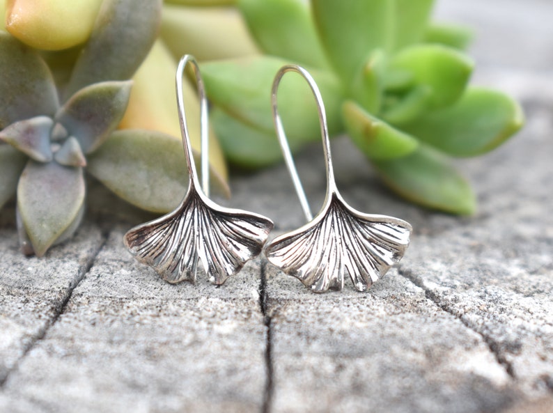 Gingko Earrings, Ginkgo Biloba, Sterling Silver Ginkgo, Ginkgo Jewelry ...