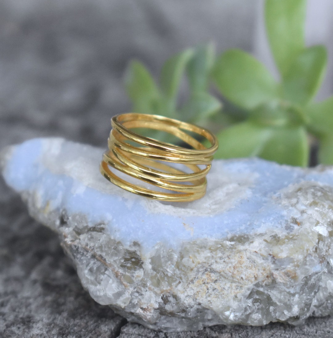 Gold Wrap Ring, Wrap Spiral Ring, Swirl Statement Ring, Triple Coil ...