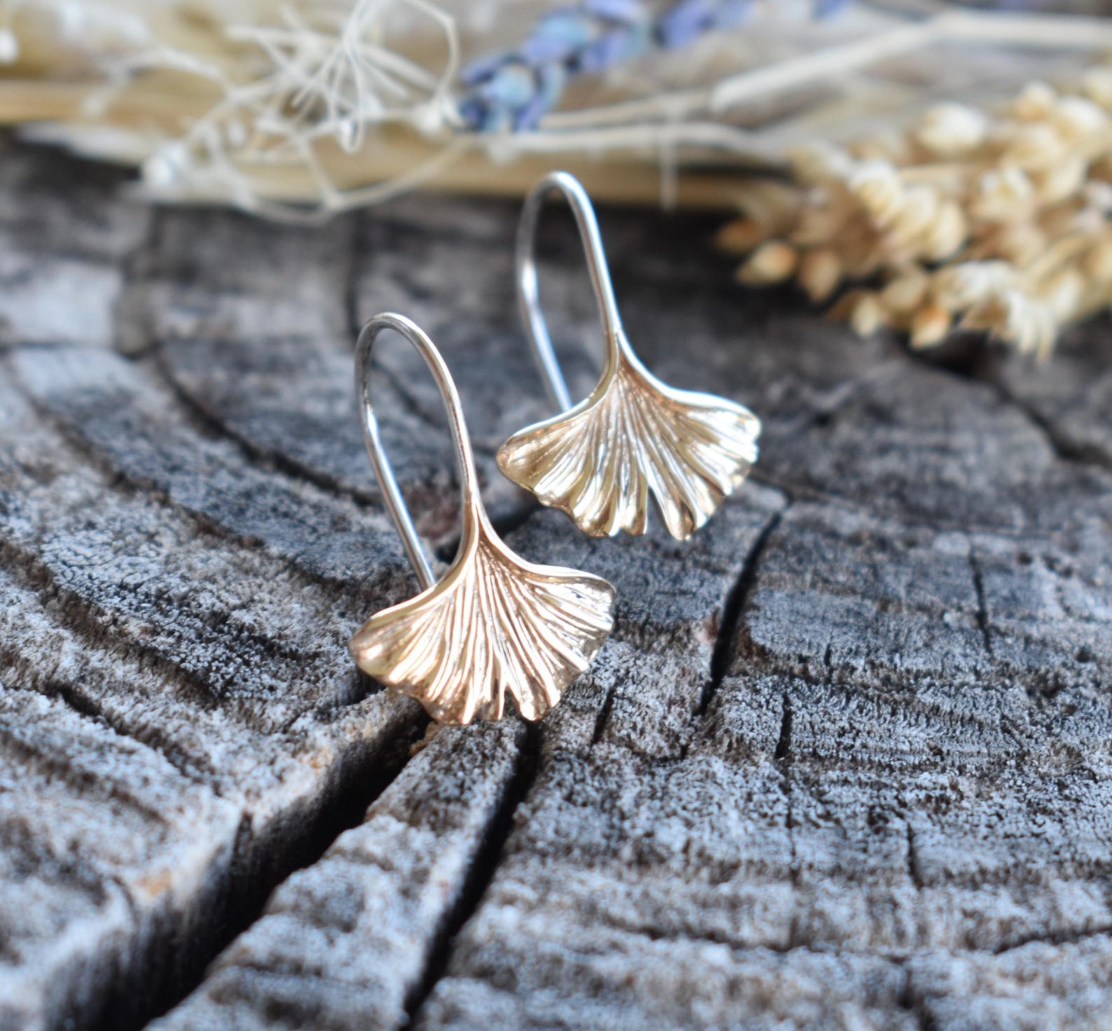 Gingko Earrings, Gold Ginkgo Biloba, Gold Sterling Silver Ginkgo ...