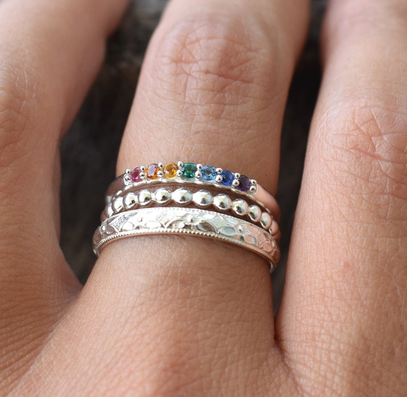 Rainbow Ring Rainbow Stacking Ring Rainbow Chakra Ring - Etsy