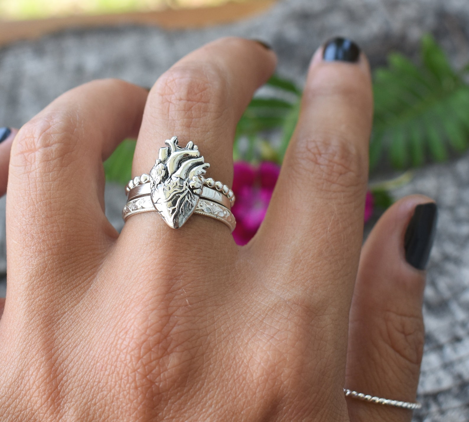 Anatomical Heart Ring Sterling Silver Heart Realistic Heart | Etsy