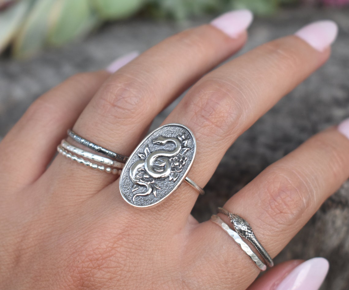 Snake Ring Snake Cameo Ring Snake Floral Ring Snake - Etsy