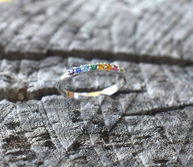 Rainbow Ring Rainbow Stacking Ring Rainbow Chakra Ring - Etsy
