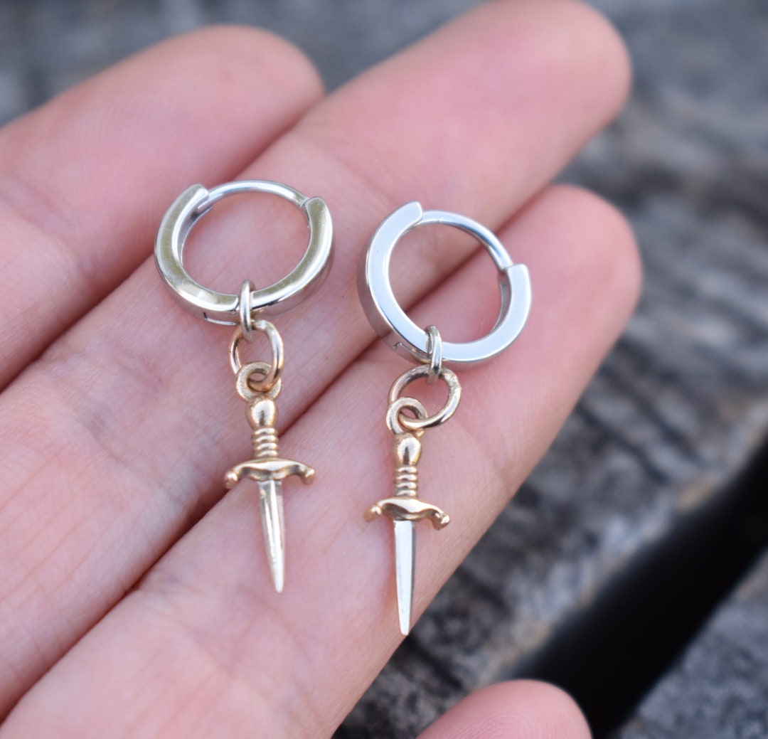 Dagger Huggie Hoop, Huggie Earrings, Sword Earrings, Dagger Earrings, Dagger Hoop, Ace of Swords ...