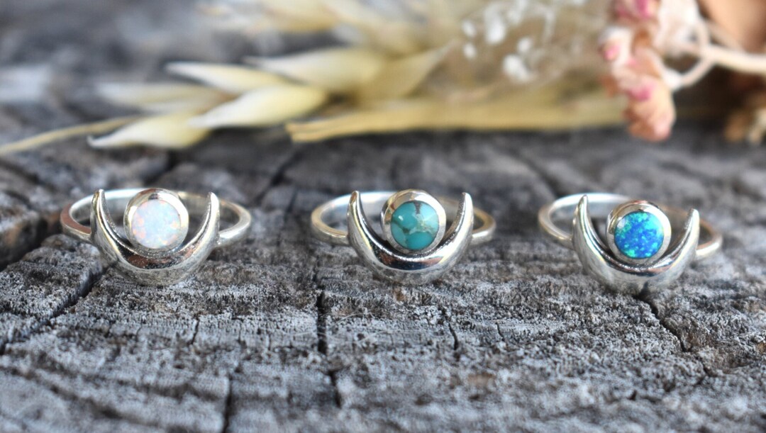 Moon Ring, Crescent Moon Ring, Moon Phase Ring, Opal Moon Ring ...