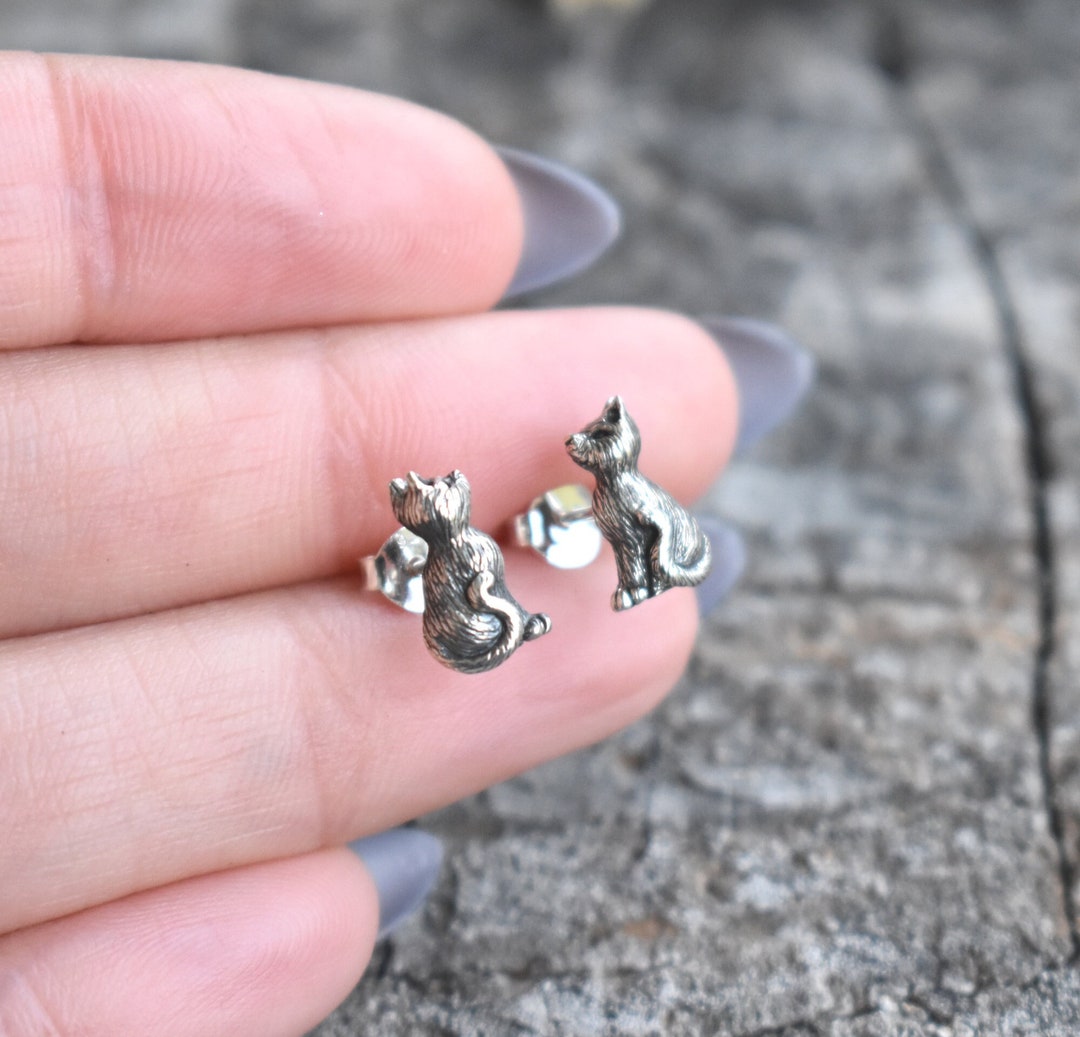 Black Cat Earrings, Cat Studs, Cat Earrings, Cat Post Earrings, Cat ...
