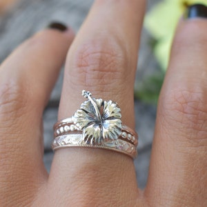 Hibiscus Ring, Hawaiian Hibiscus Ring, Silver Flower Ring, Flower Rings ...