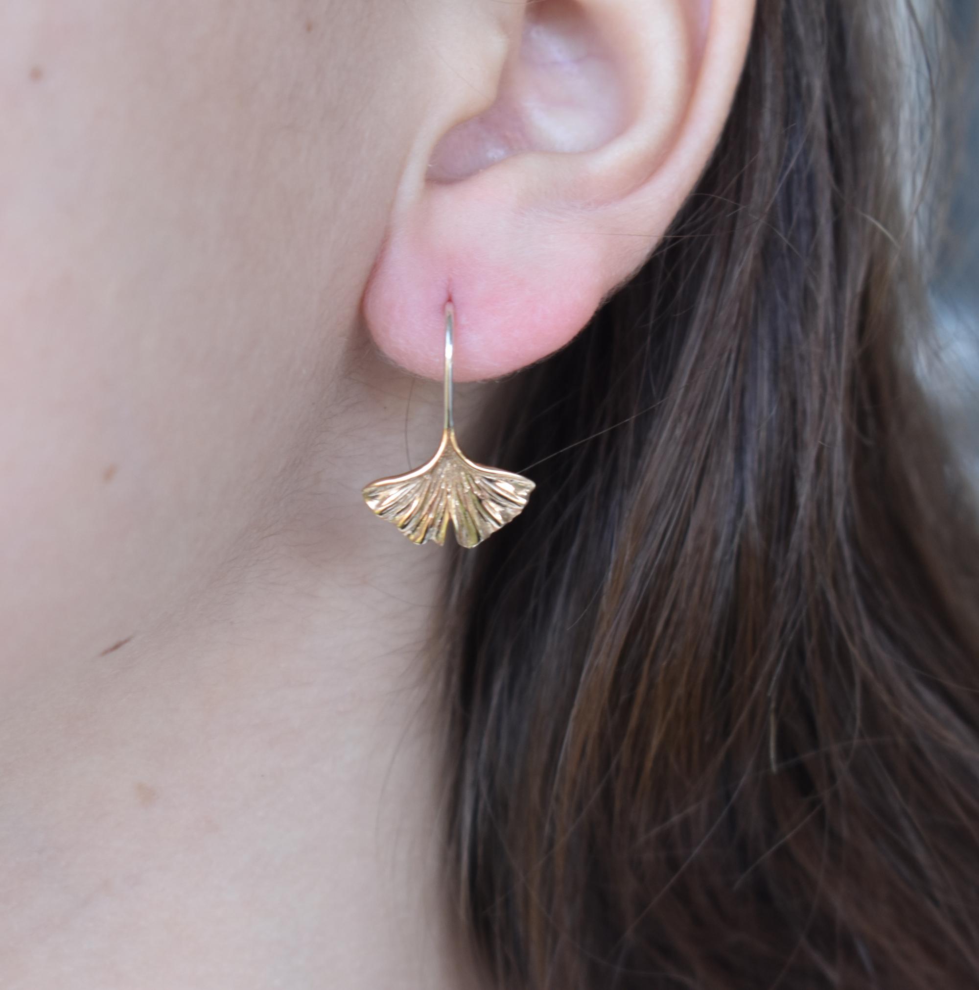 Gingko Earrings, Gold Ginkgo Biloba, Gold Sterling Silver Ginkgo ...