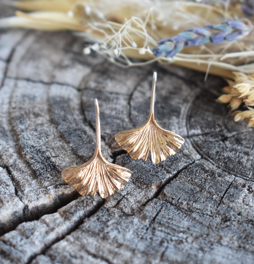 Gingko Earrings, Gold Ginkgo Biloba, Gold Sterling Silver Ginkgo ...