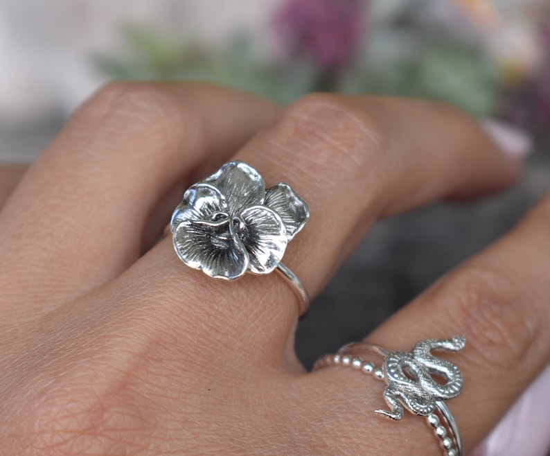 Pansy Ring Sterling Silver Pansy Ring Flower Lover Plant | Etsy