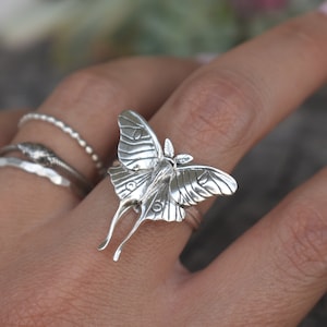 Luna Moth Ring, Moth Ring, Sterling Silver Ring, Silver Moth Ring, Luna ...