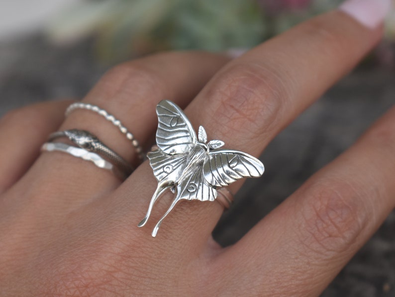 Luna Moth Ring Moth Ring Sterling Silver Ring Silver Moth | Etsy