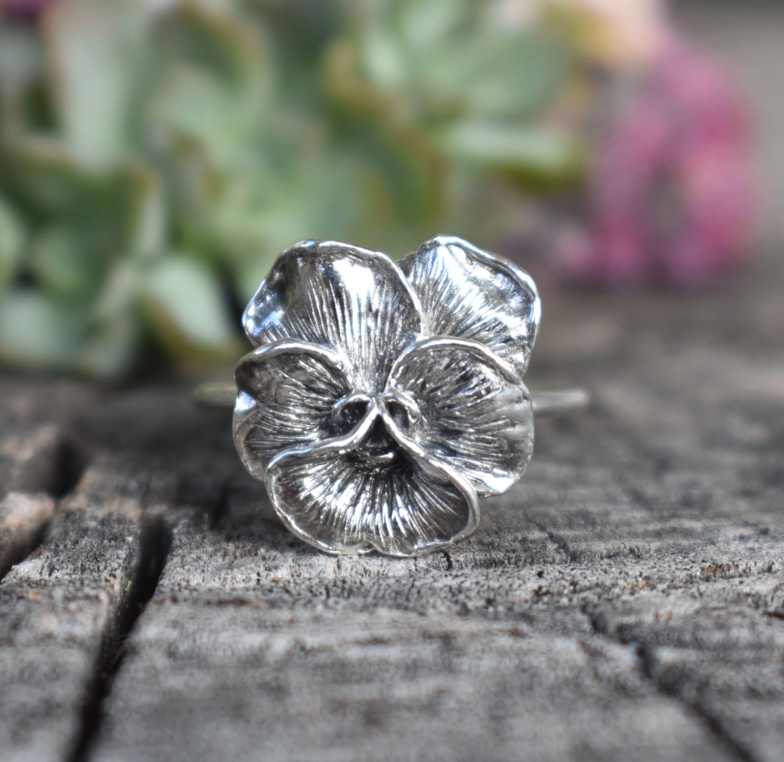 Pansy Ring Sterling Silver Pansy Ring Flower Lover Plant - Etsy