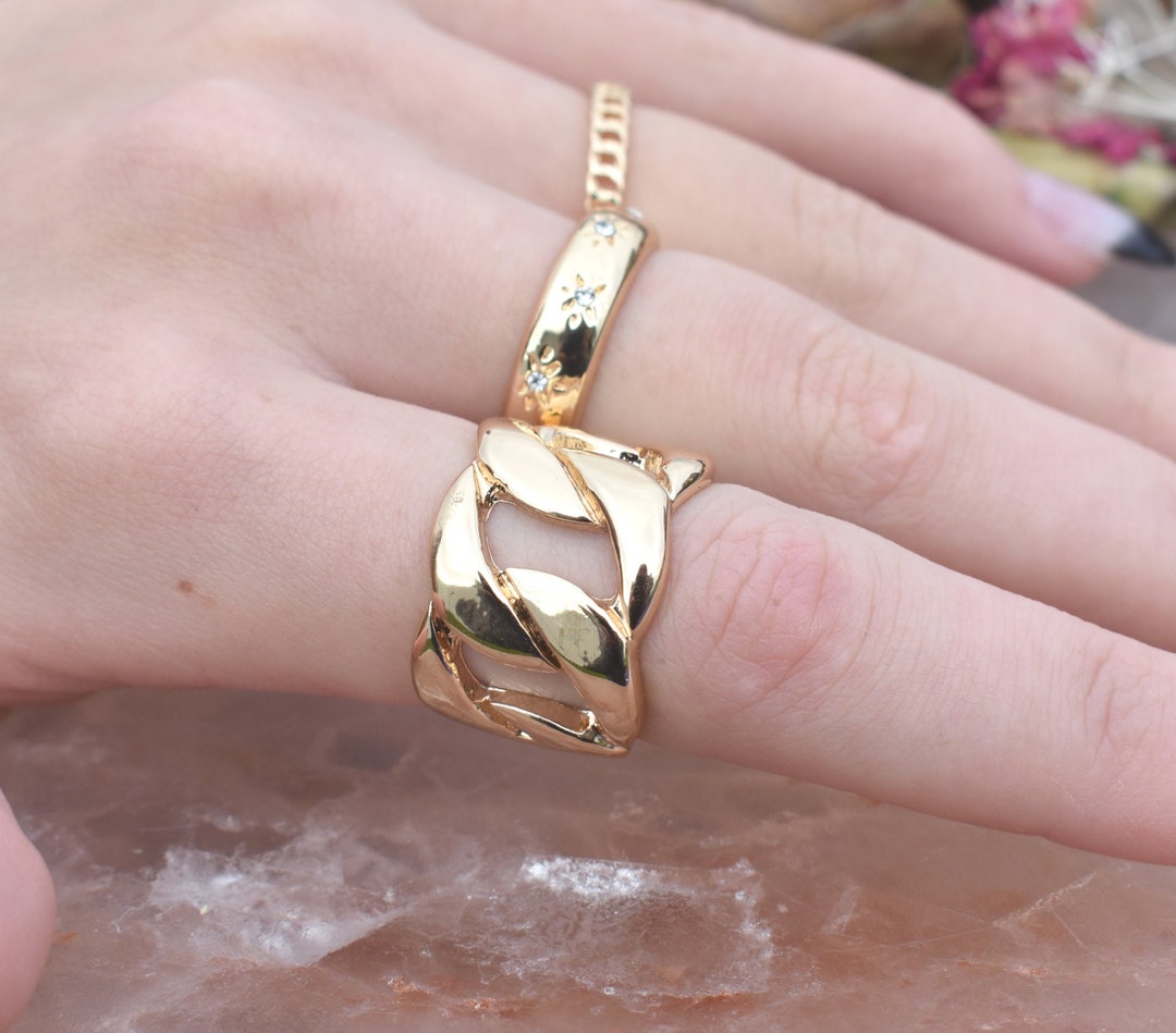 Gold Chain Ring, Wide Chain Ring, Chunky Chain Ring, Miami Chain ...