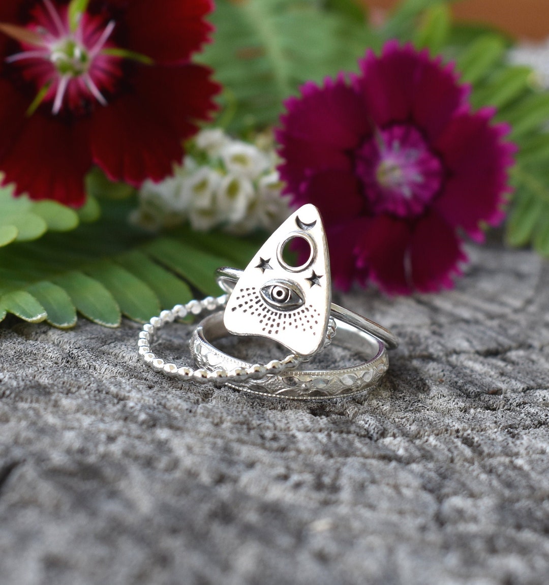 Planchette Ring, Ouija Ring, Moon and Star Ring, Sterling Stacking ...