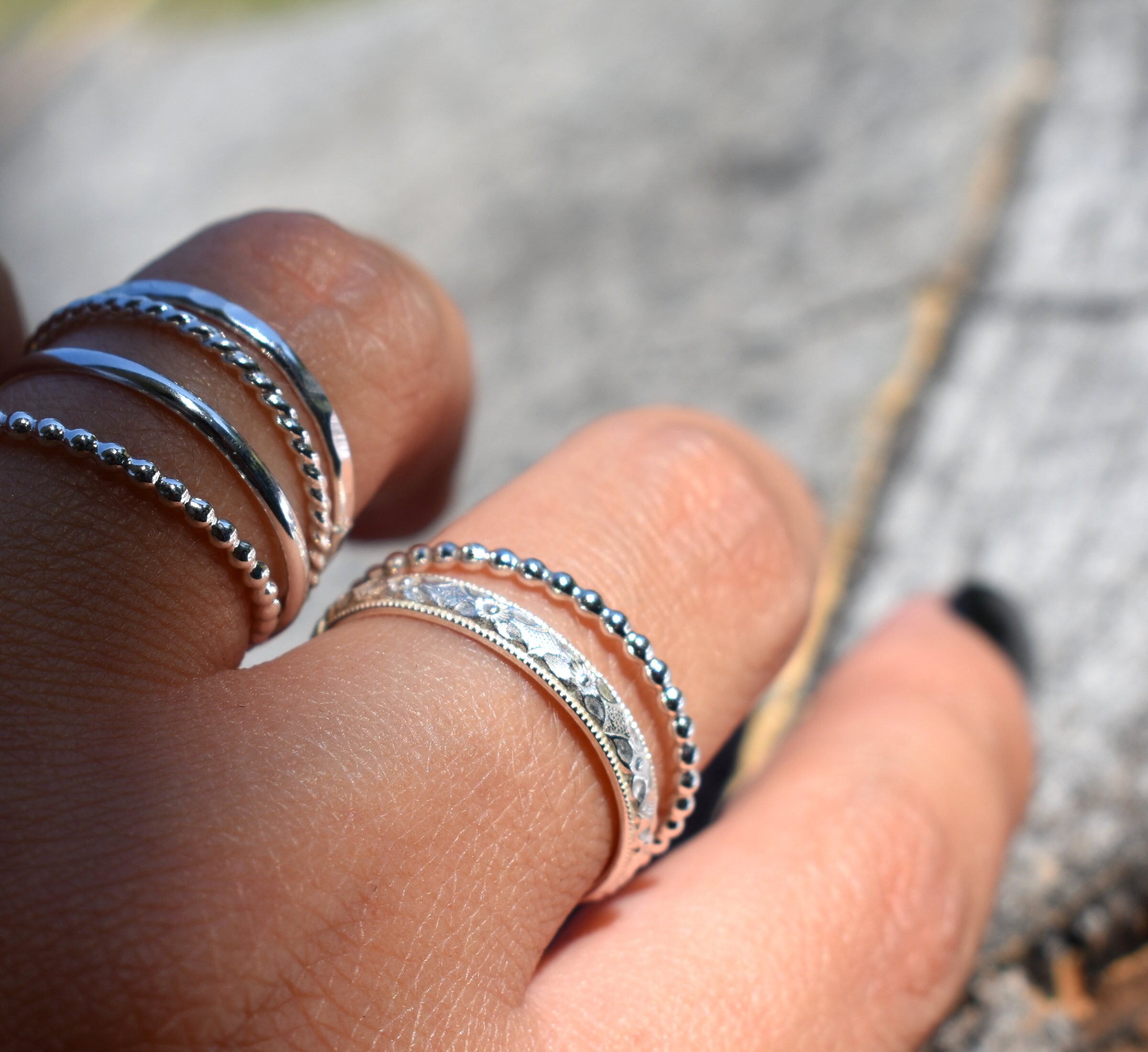 Silver Bead Ring, Sterling Silver Bead Stacking Rings-round Beaded ...