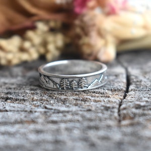 Mountain Range Ring, Forest Tree Ring, Sterling Silver Mountain and ...
