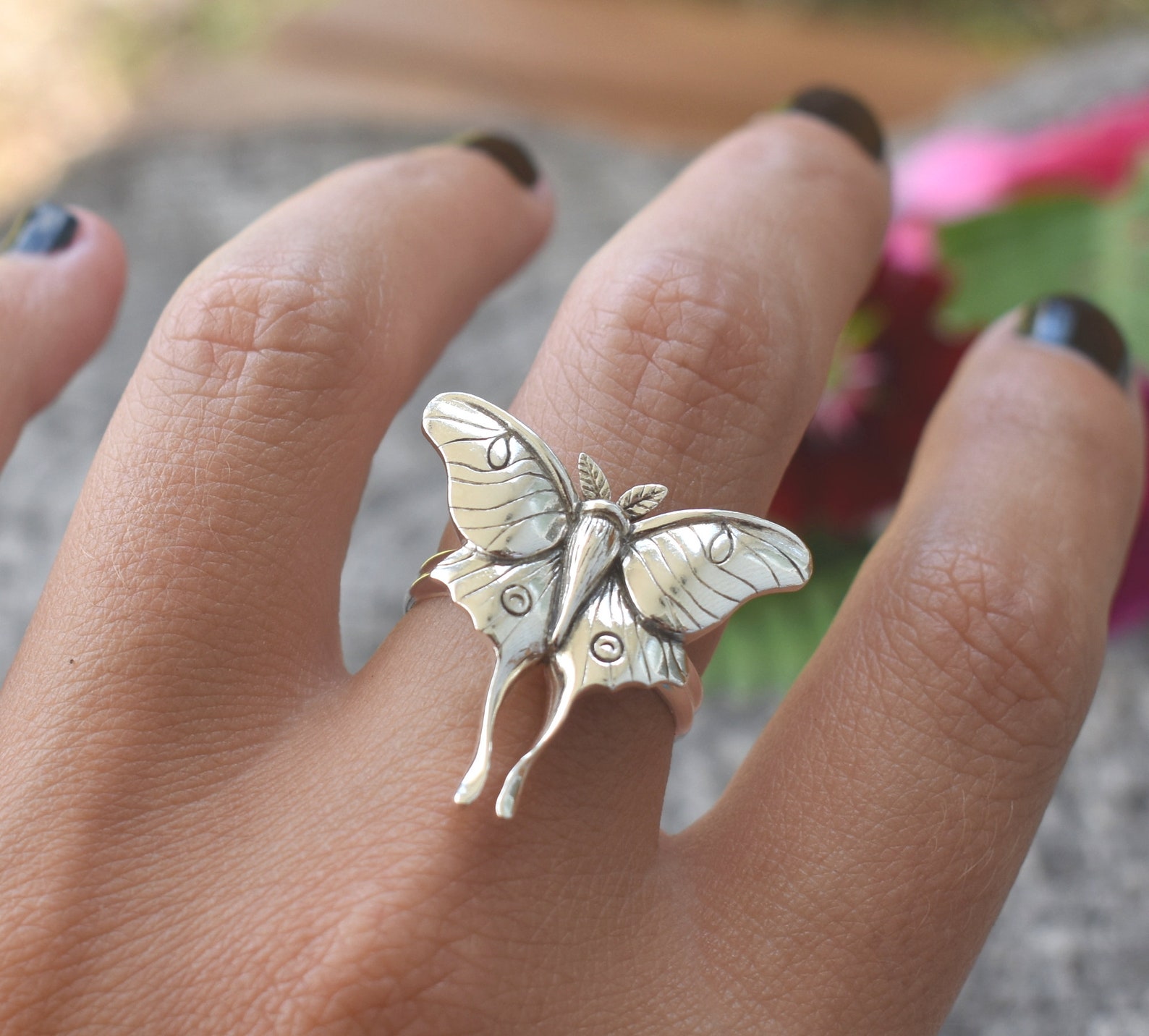 Luna moth ring moth ring sterling silver ring silver moth | Etsy