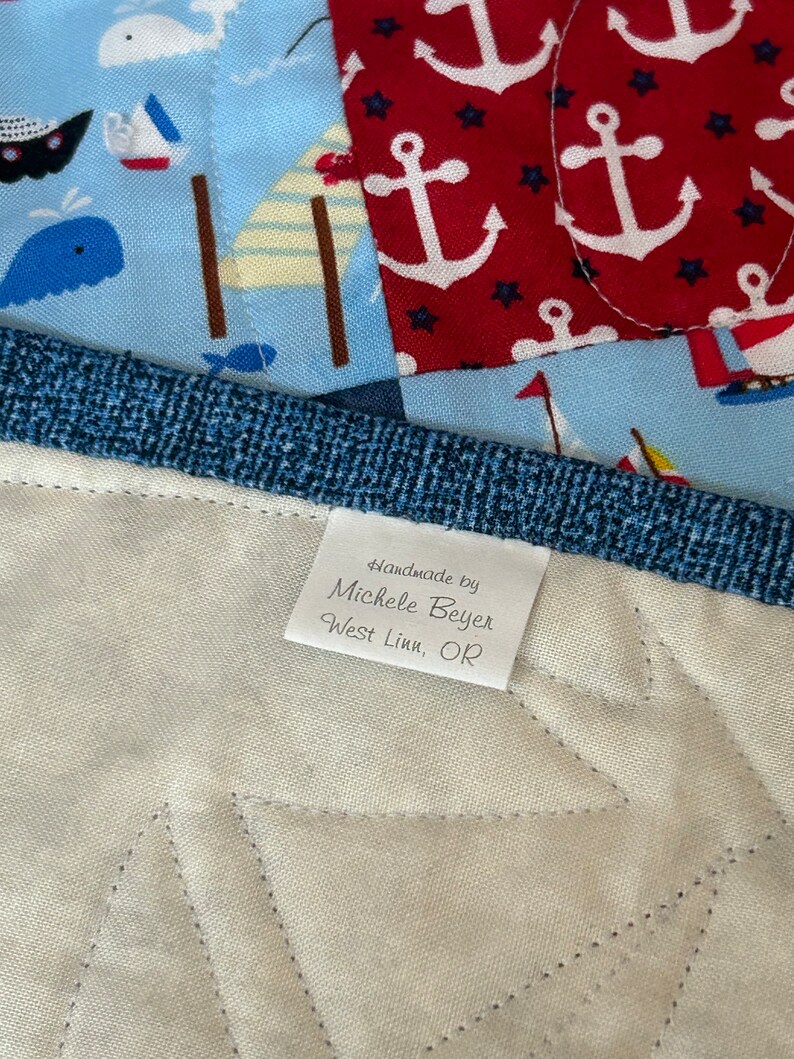 Sailing Around the Harbor Throw Quilt, Homemade Nautical Blanket, Red ...