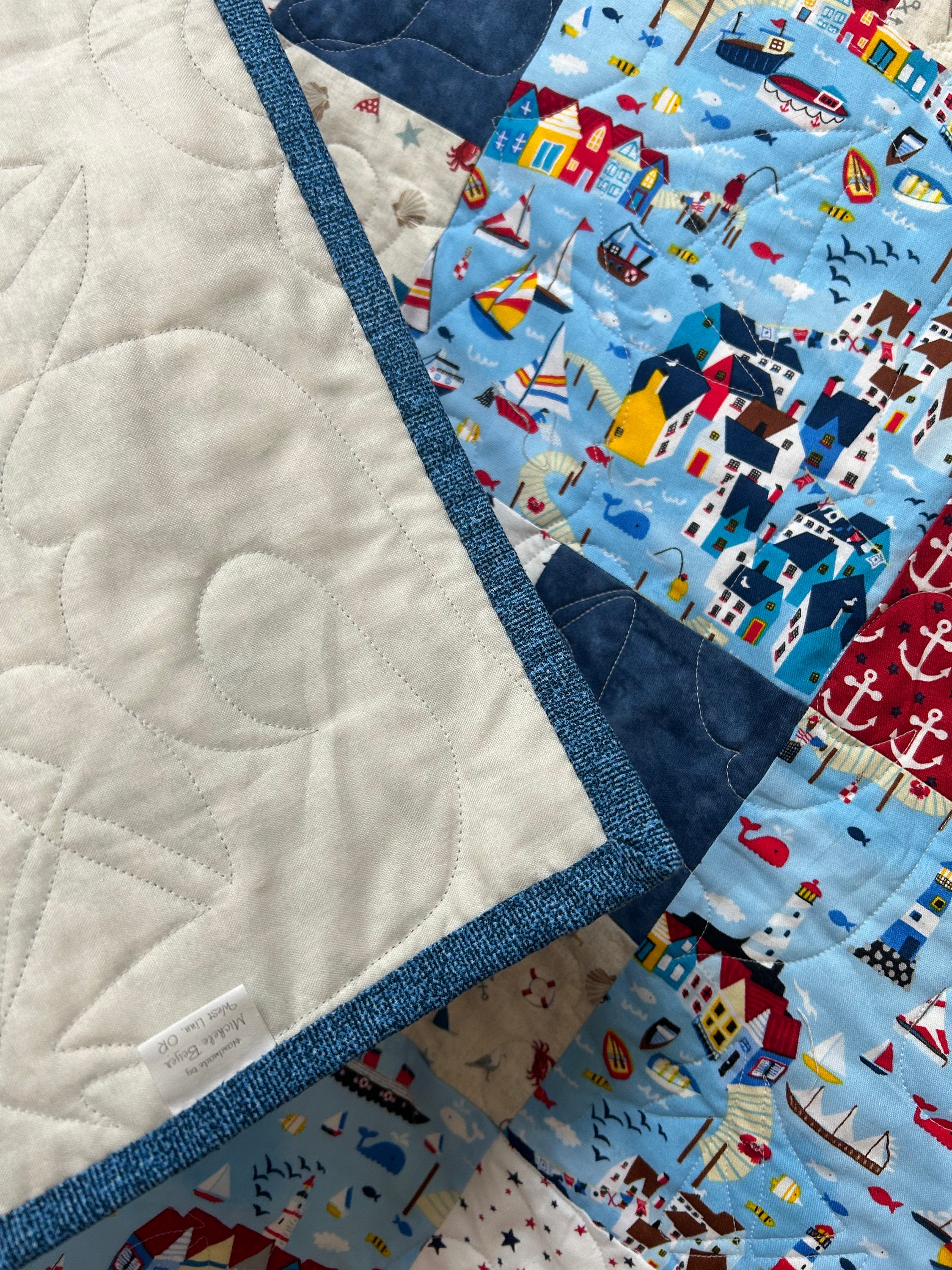 Sailing Around the Harbor Throw Quilt, Homemade Nautical Blanket, Red ...