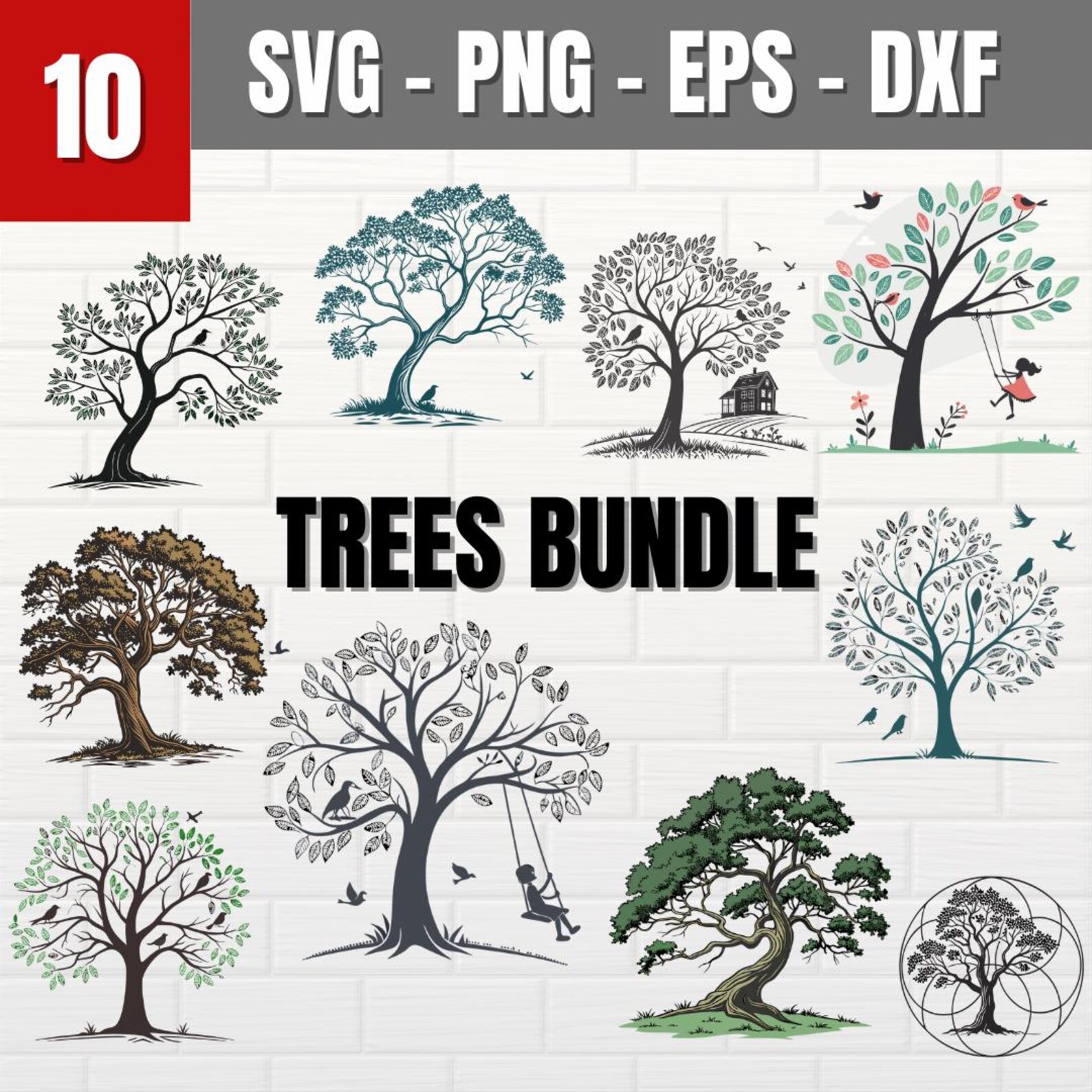 Tree Svg Bundle, Tree Clipart, Tree Cut File for Circut, Tree Vector ...