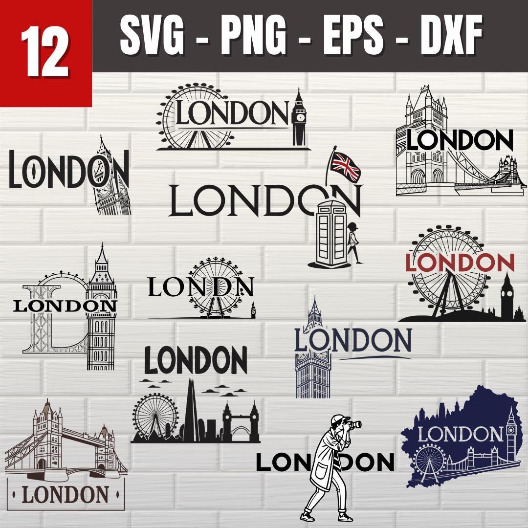 London SVG Vector Graphics Bundle: British Landmarks & Phrases (digital ...