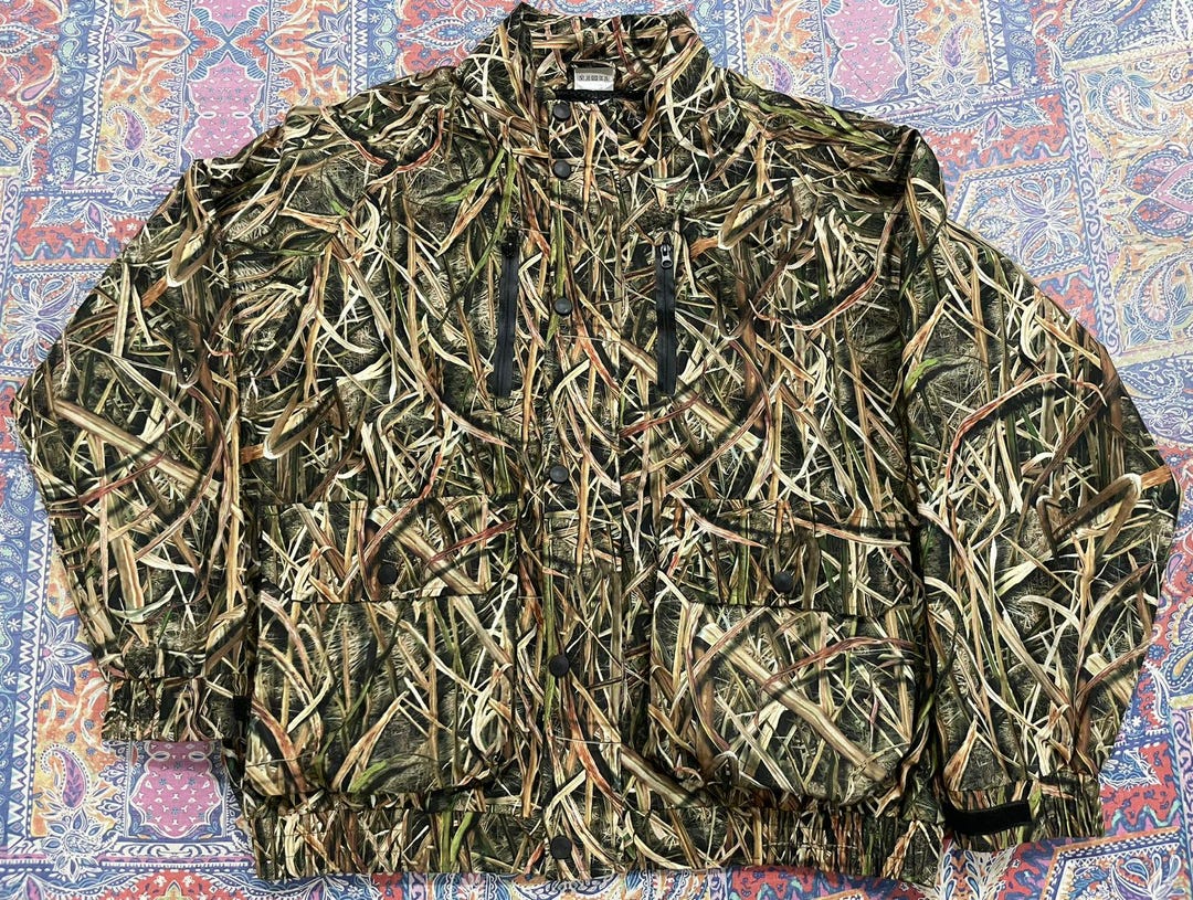 Camo Hunting Jacket: Waterproof Windbreaker, Duck Blind Grass Pattern ...