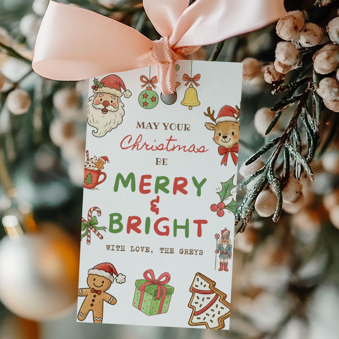 Editable Christmas Merry and Bright Gift Tag Template, Kids School ...